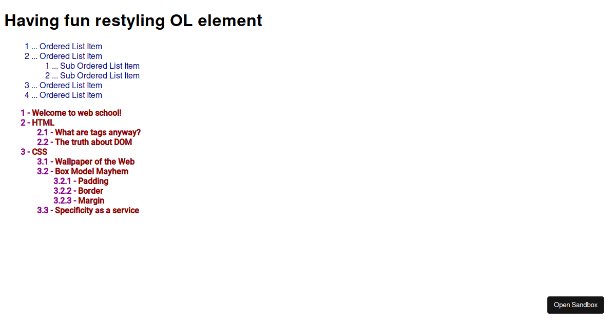 Styling ordered List - Codesandbox Styling ordered List - Codesandbox