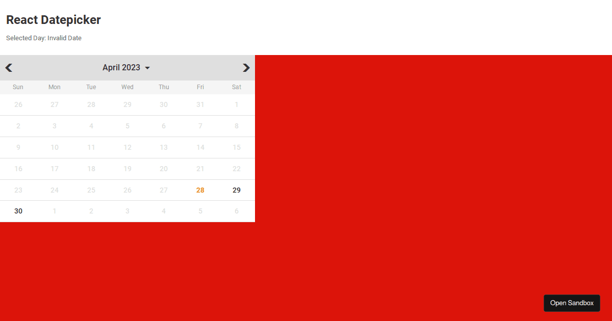 React Date Picker (Single Select) - Codesandbox
