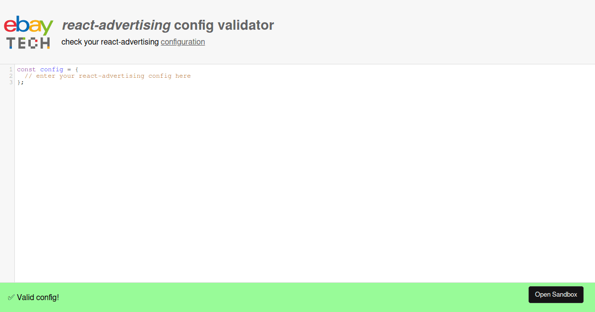 React Advertising Config Validator - Codesandbox