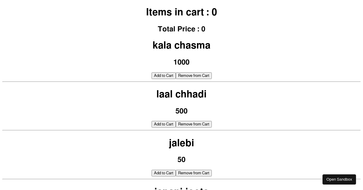 cart-functionality-via-usereducer - Codesandbox cart-functionality-via-usereducer - Codesandbox