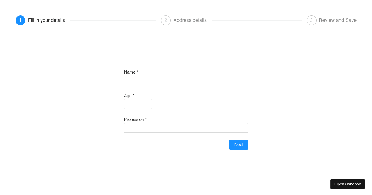 SignUp process demo GTM - Codesandbox