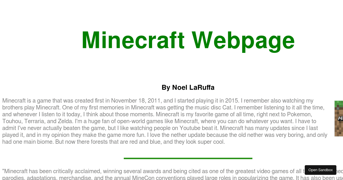 Minecraft Webpage - Codesandbox