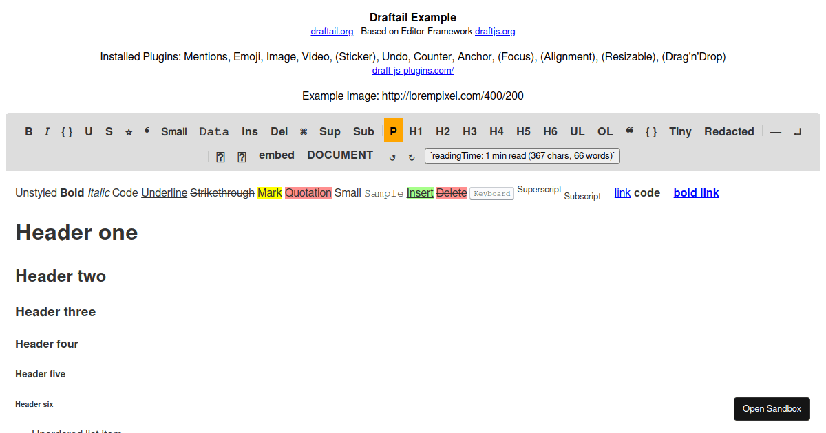 draftail editor (forked) - Codesandbox