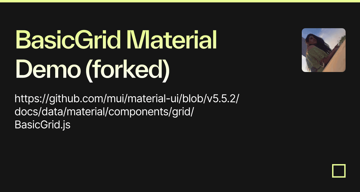 BasicGrid Material Demo (forked) - Codesandbox BasicGrid Material Demo (forked) - Codesandbox