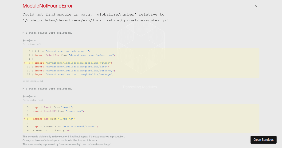 Using Globalize Devextreme Localization Forked Codesandbox