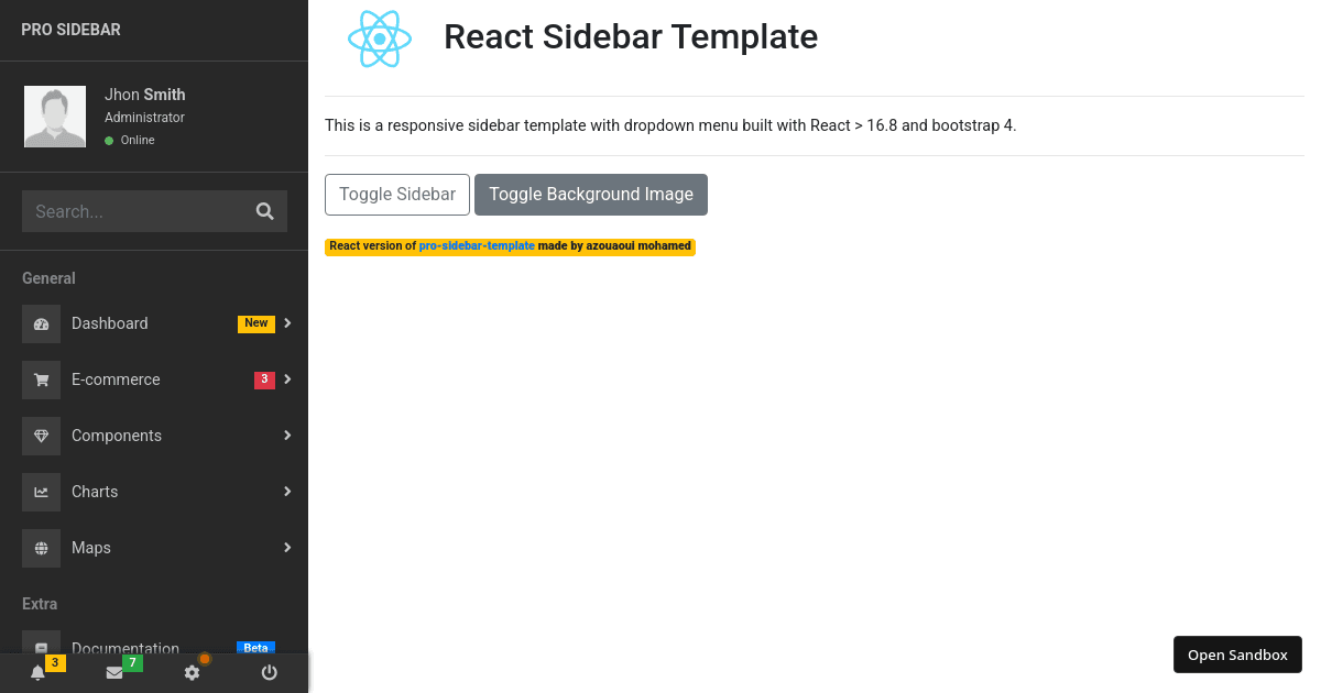 react-pro-sidebar - Codesandbox