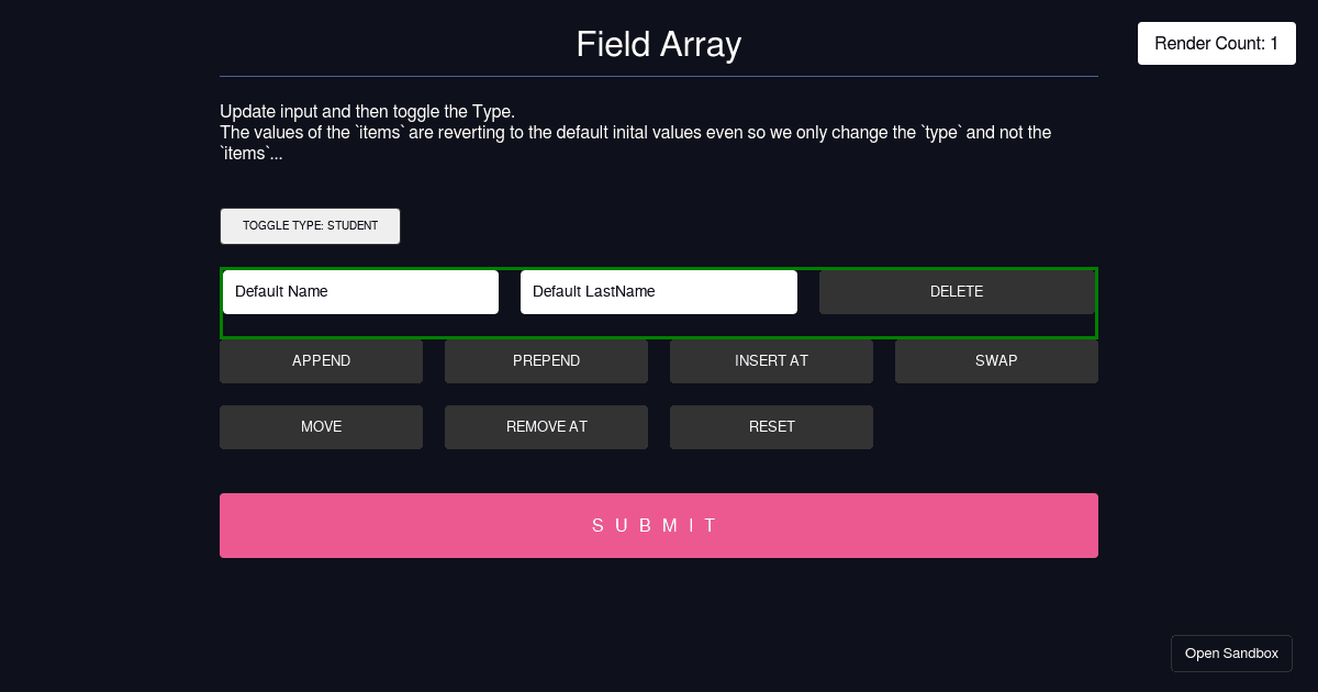 React Hook Form - useFieldArray (forked) - Codesandbox
