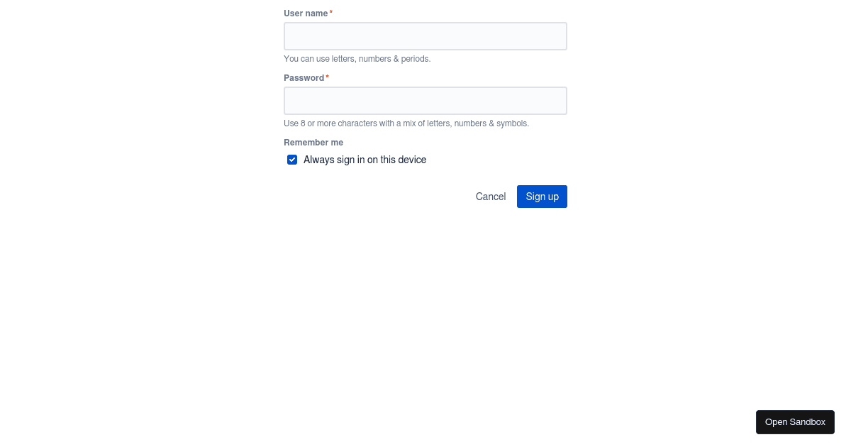 @atlaskit/form-00-signup-form - Codesandbox