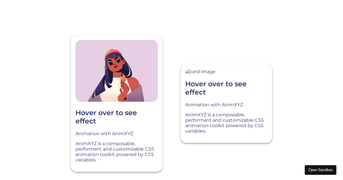 Animated Card with AnimXYZ and Vue - Codesandbox
