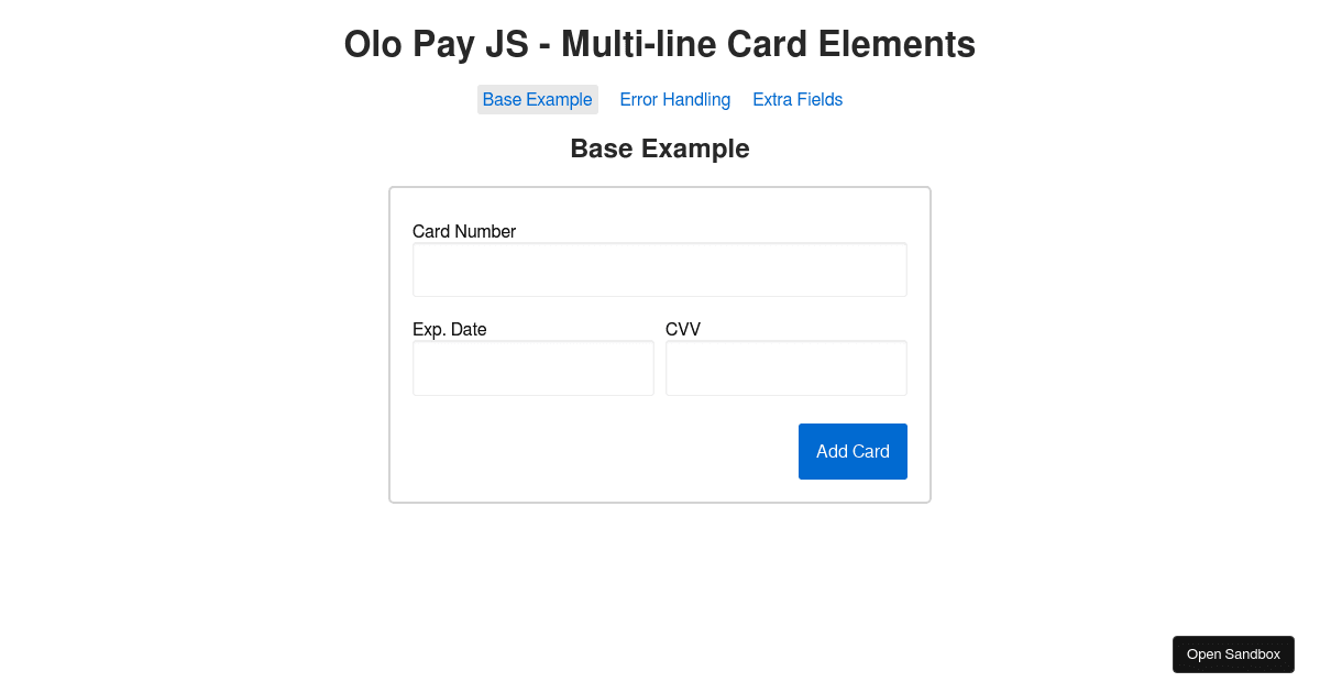 Olo Pay JS - Multi-line Card Elements (forked) - Codesandbox