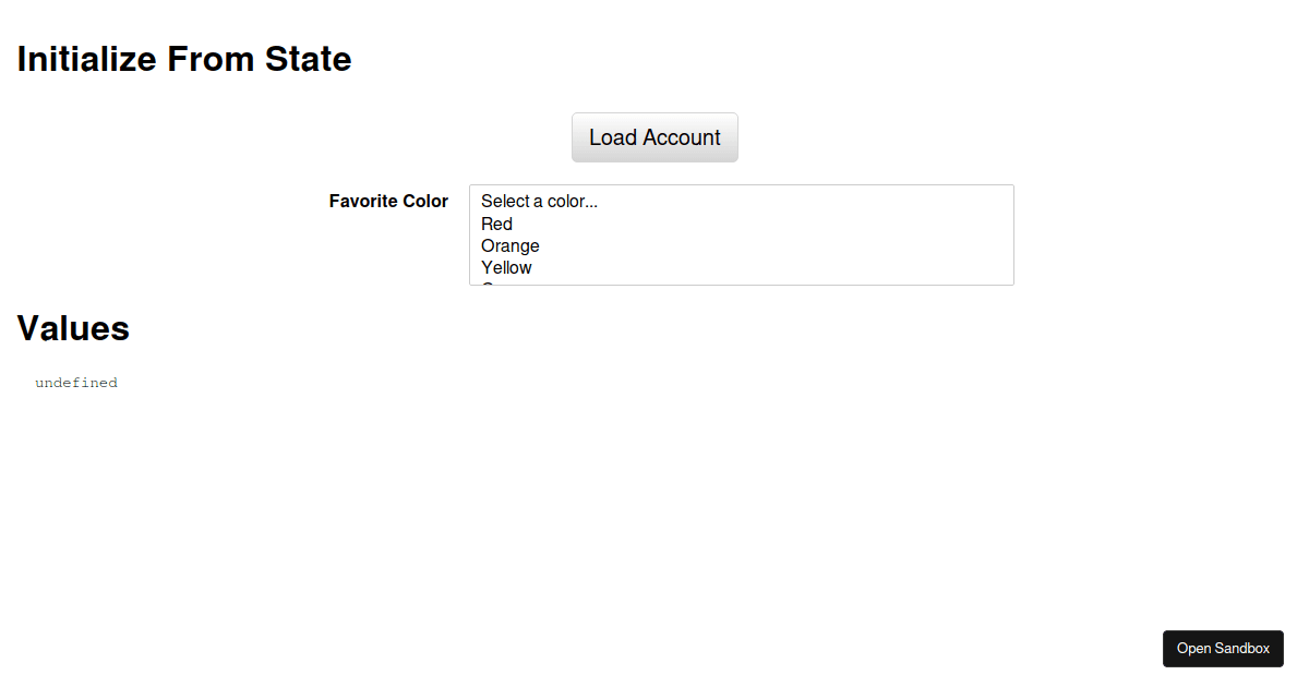 Redux Form - Initialize From State - Codesandbox