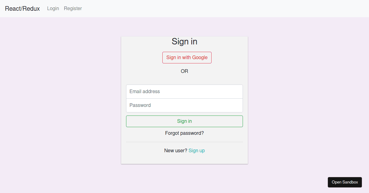 React-Redux-login-and-Registration - Codesandbox