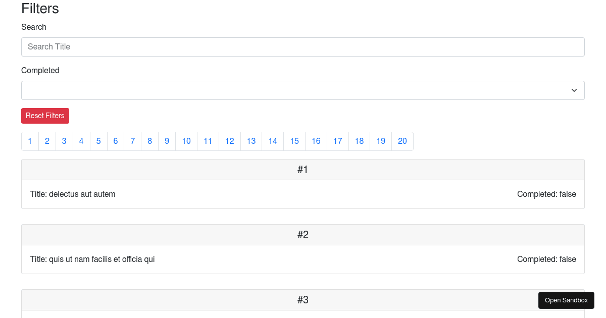 React list with filtering and pagination (forked) - Codesandbox