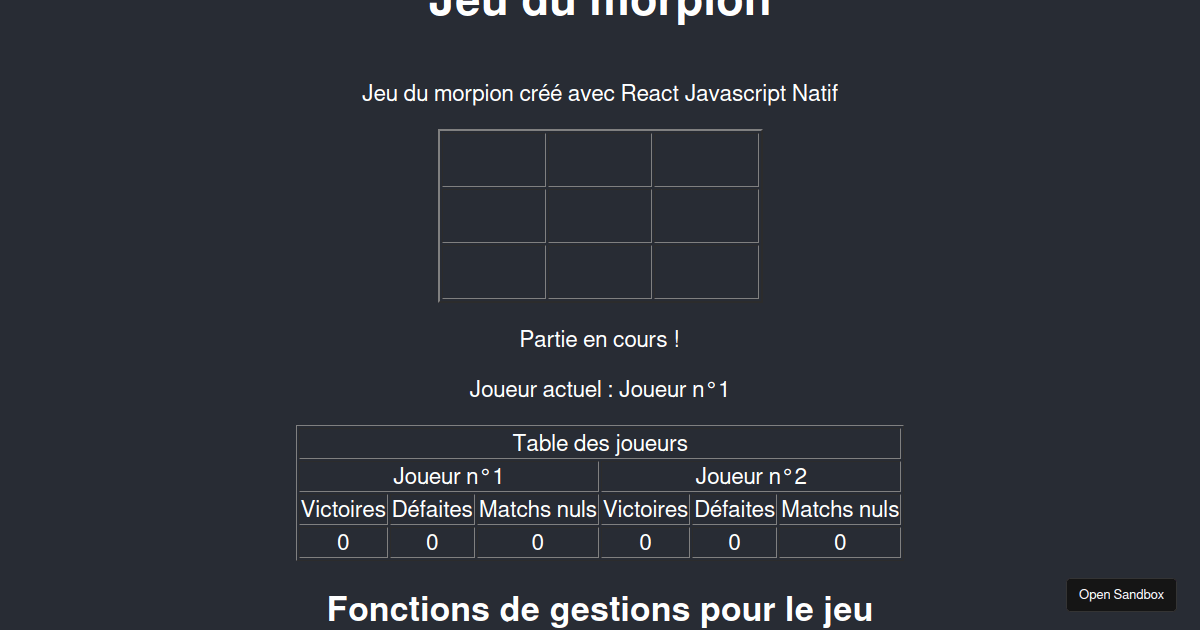 Morpion - React - Codesandbox