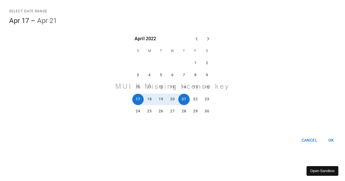Date Range Picker Demo Codesandbox