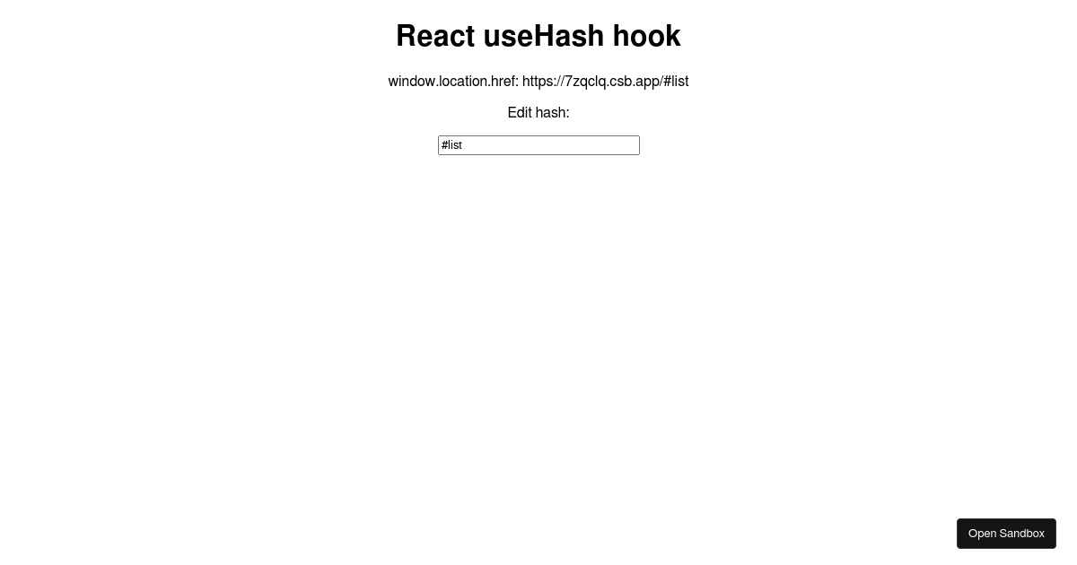 React useHash hook - Codesandbox
