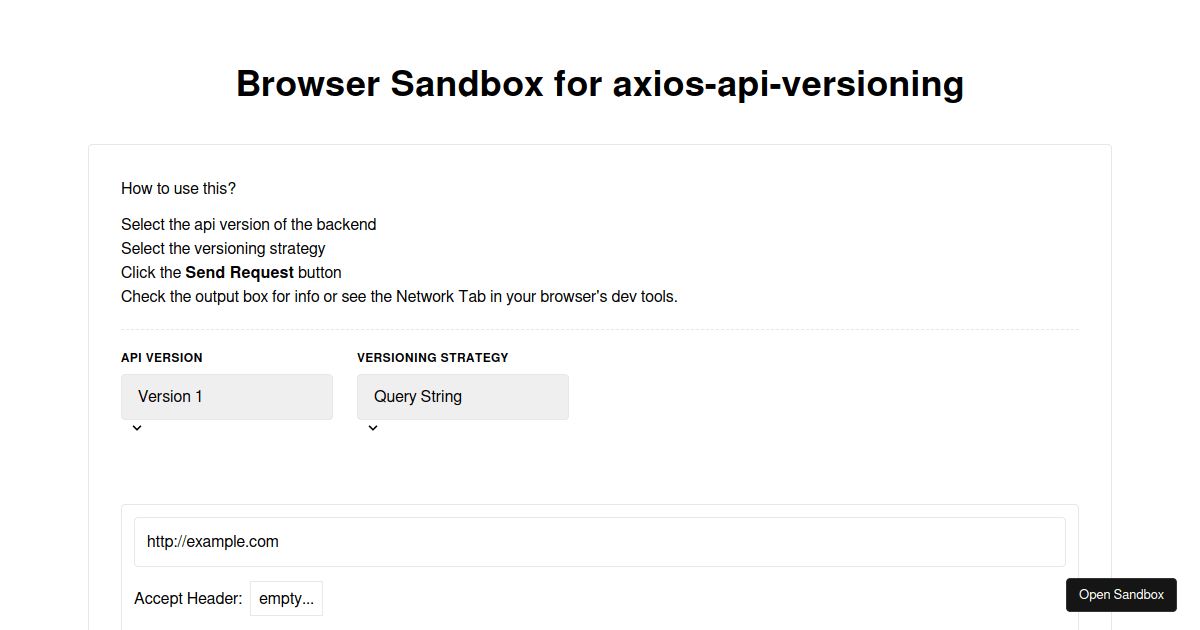 axios-api-versioning browser demo - Codesandbox