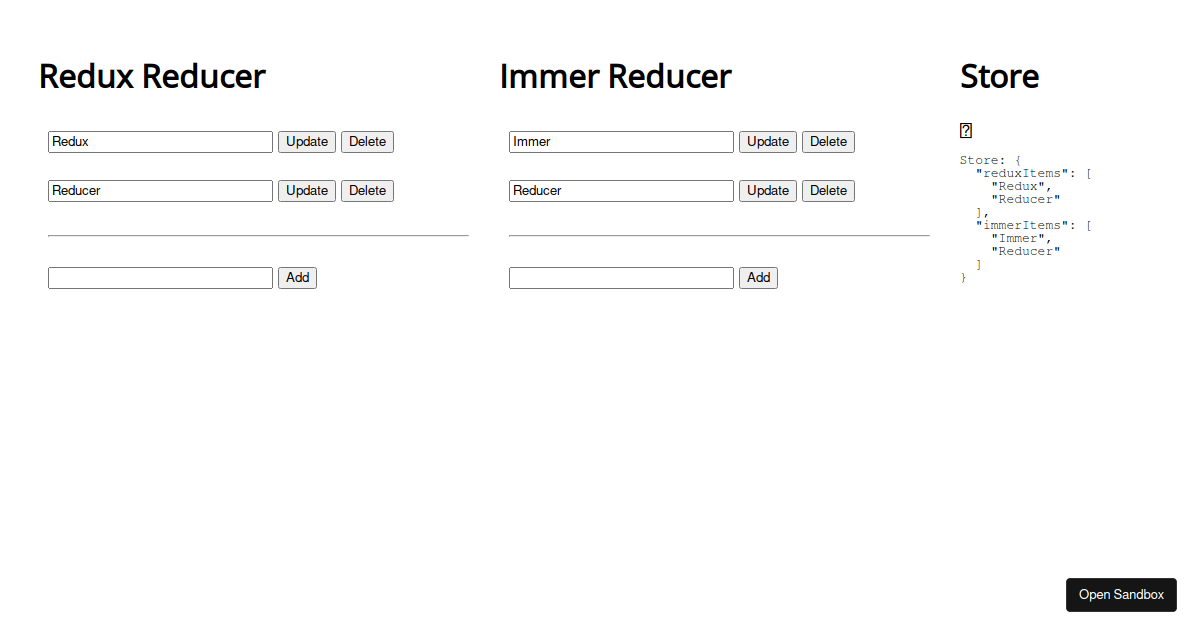 redux with immer - Codesandbox