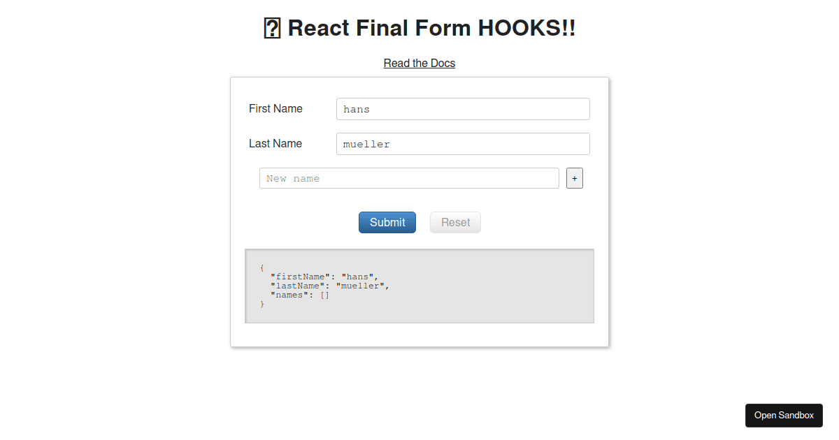 π React Final Form Hooks Simple Example Codesandbox
