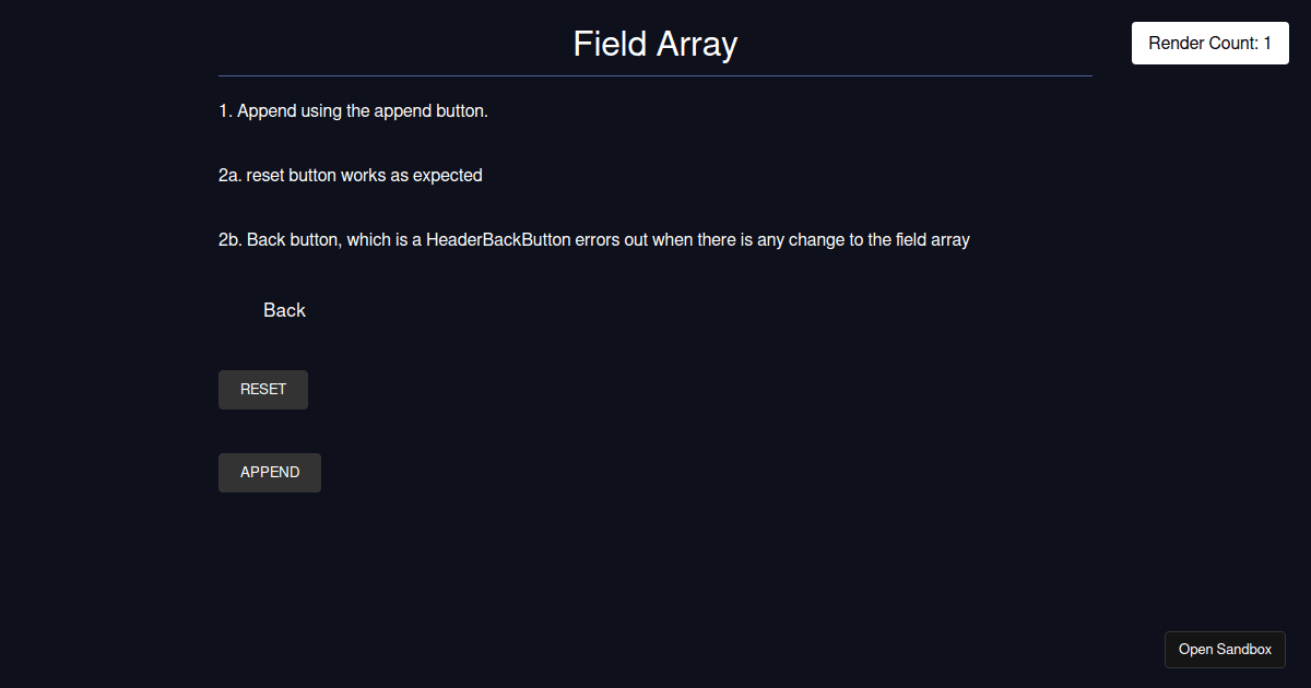 React Hook Form Reset useFieldArray (forked) - Codesandbox