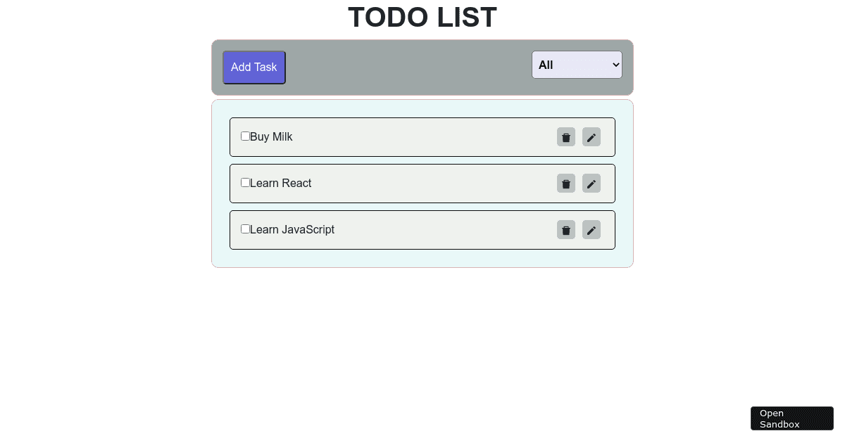 Learning React Forked Codesandbox