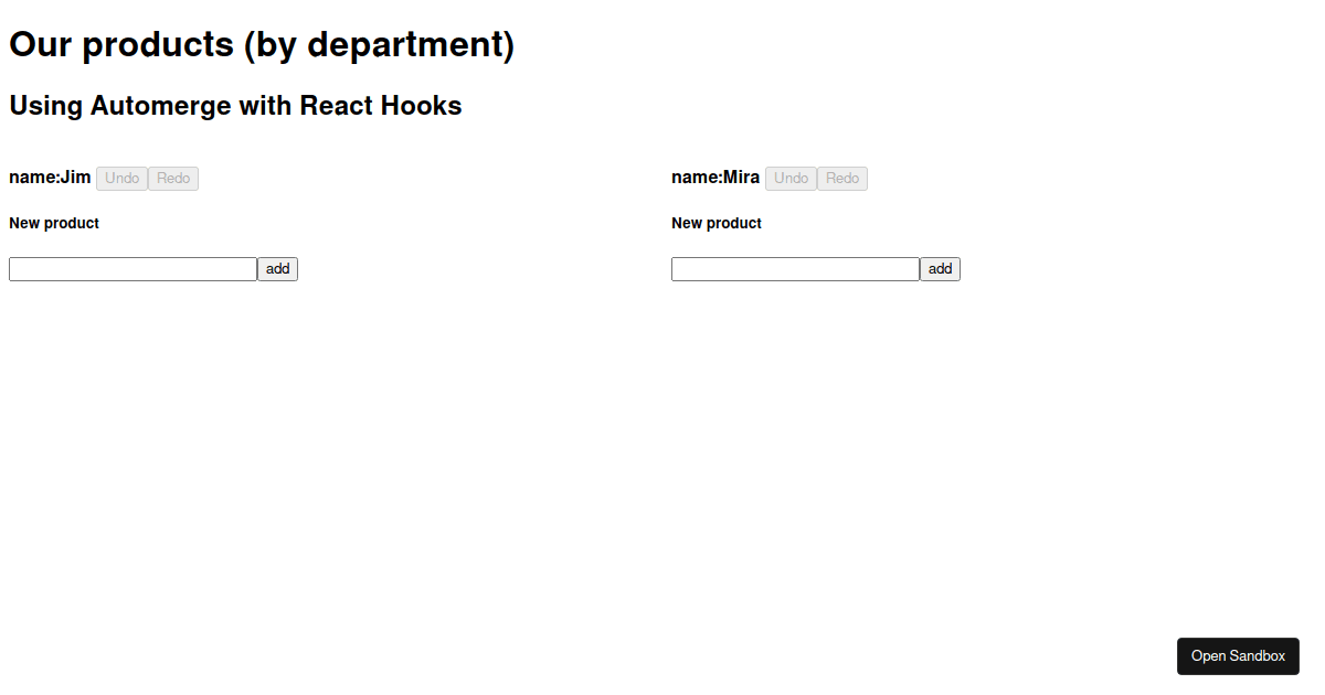 Automerge in React - Codesandbox