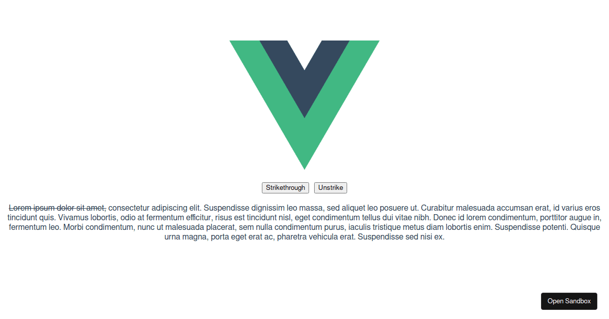 StrikeThrough and Unstrike text vuejs - Codesandbox