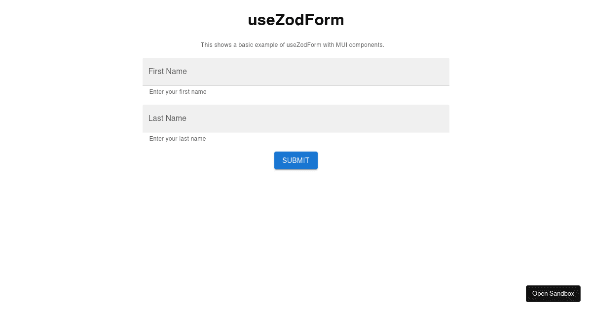 useZodForm with MUI - Codesandbox