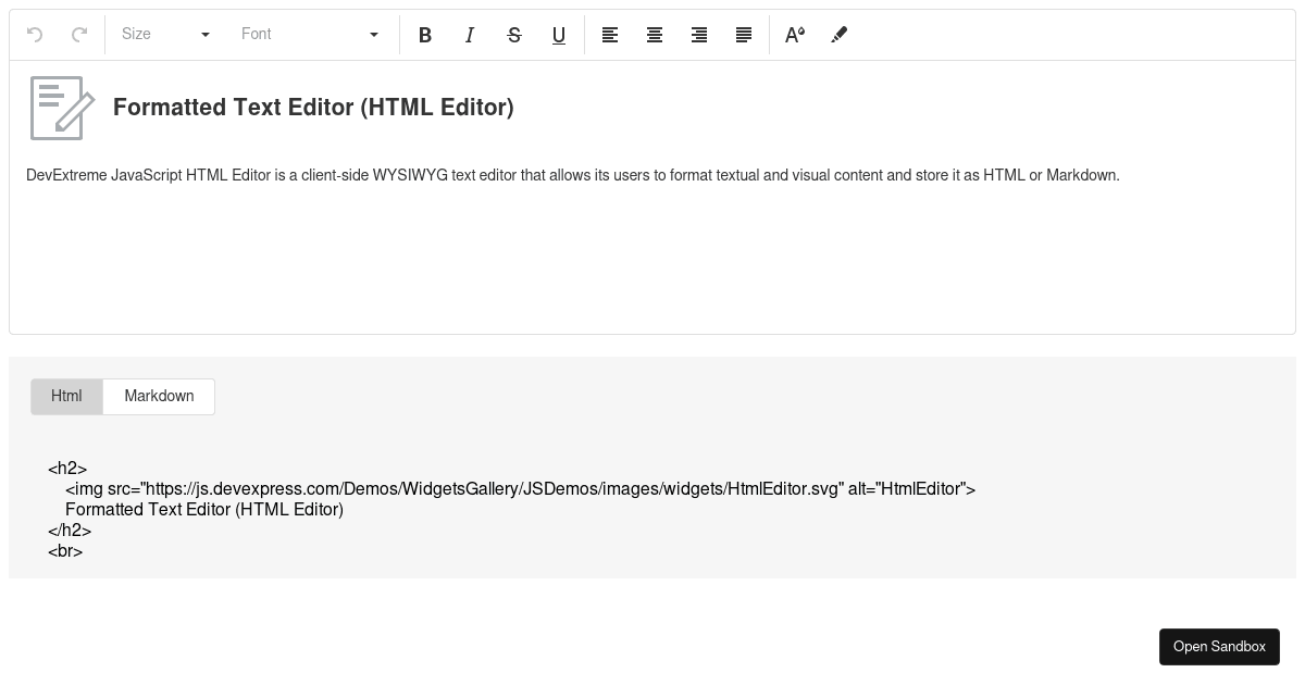 Output Formats - DevExtreme Html Editor - Codesandbox