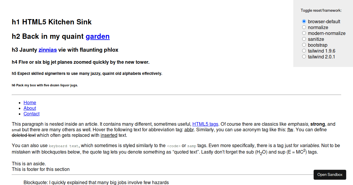 HTML5 Kitchen Sink - Codesandbox
