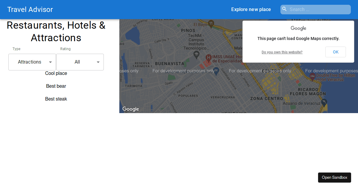 Trip Advisor App - Codesandbox