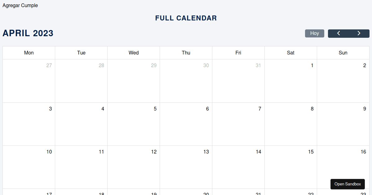 Calendar example - Codesandbox