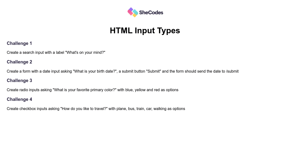 Html Input Types Challenge Codesandbox