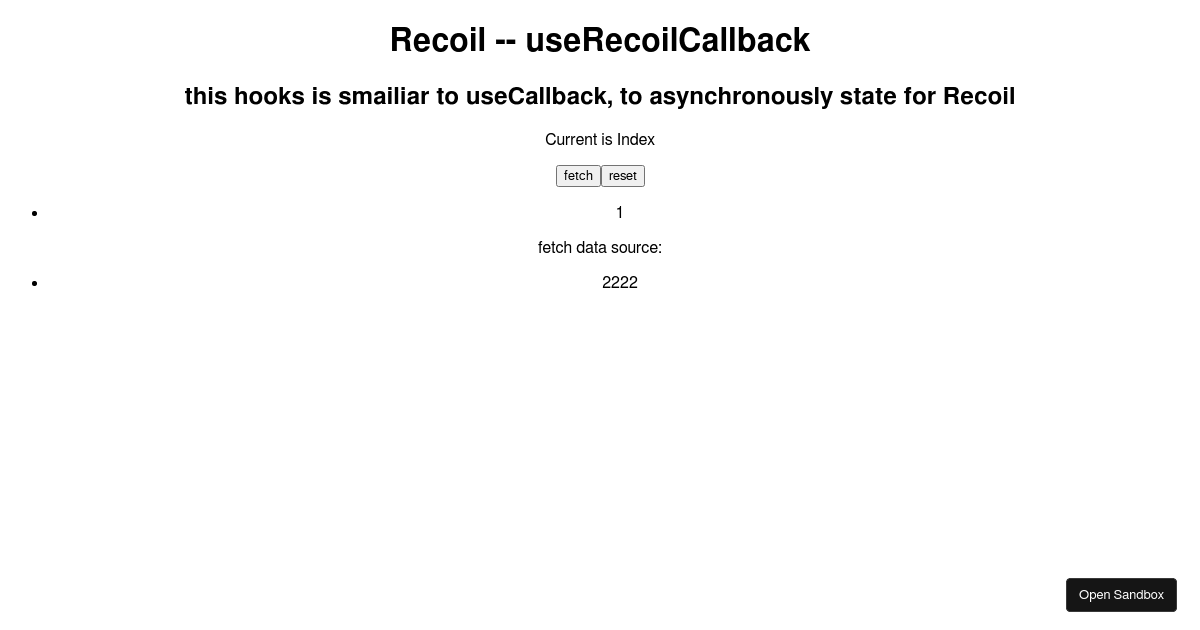 Recoil -- useRecoilCallback - Codesandbox
