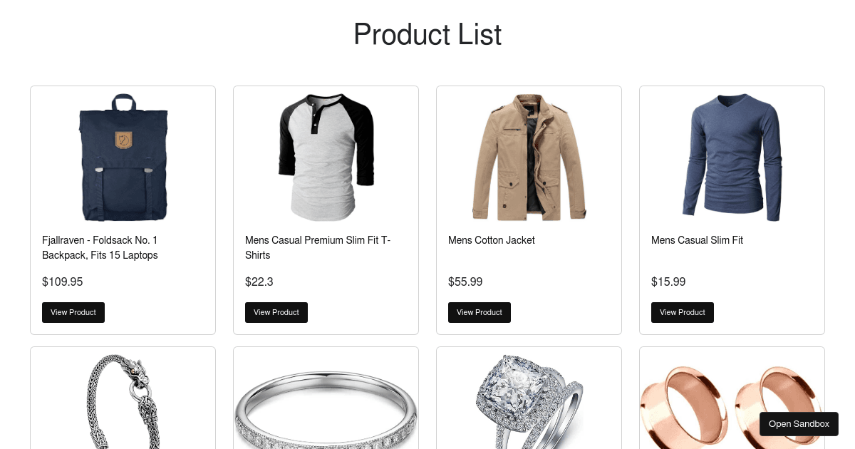 fakeStore api with ChatGPT - Codesandbox