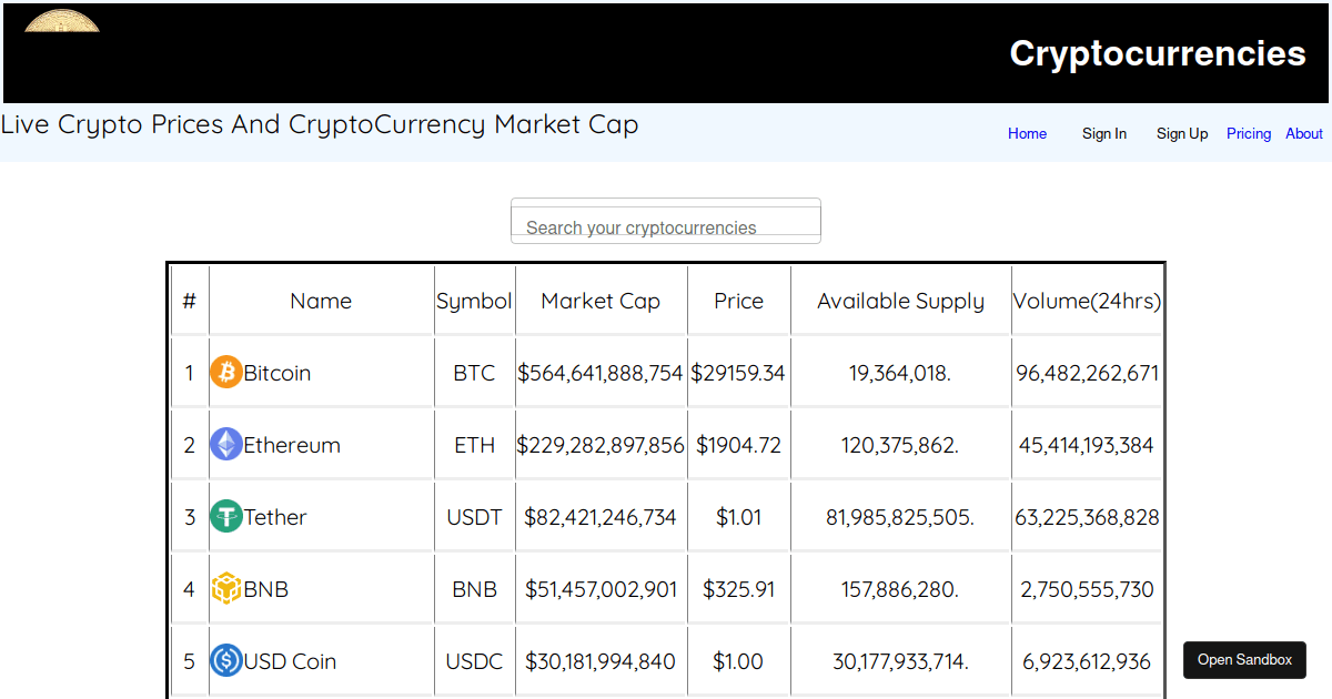 crypto-currencies - Codesandbox