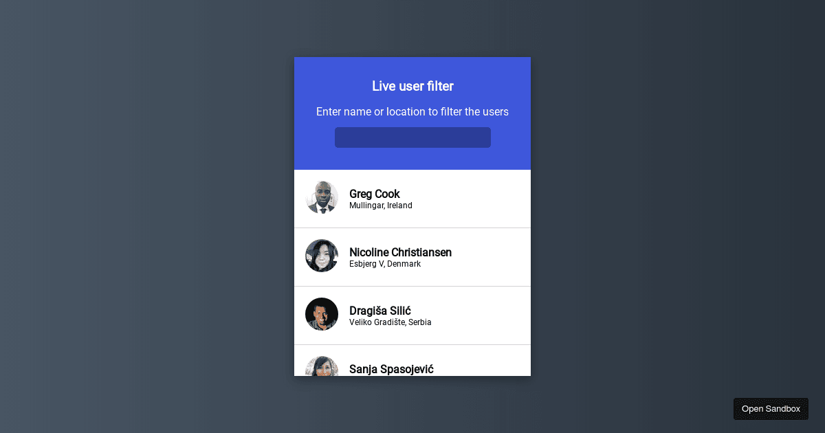 46 - Live User Filter - Codesandbox