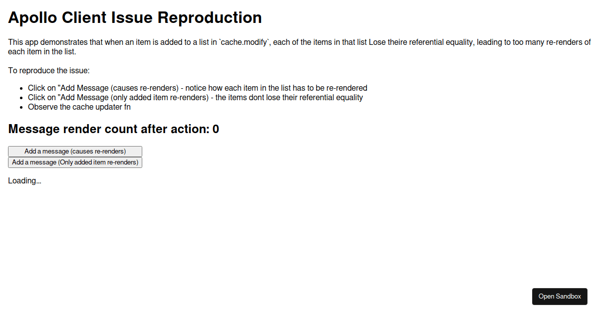 Apollo Ref Re Render Issue With Interface Codesandbox