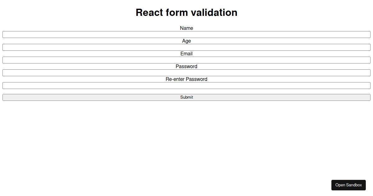 React Custom Form Validation Codesandbox