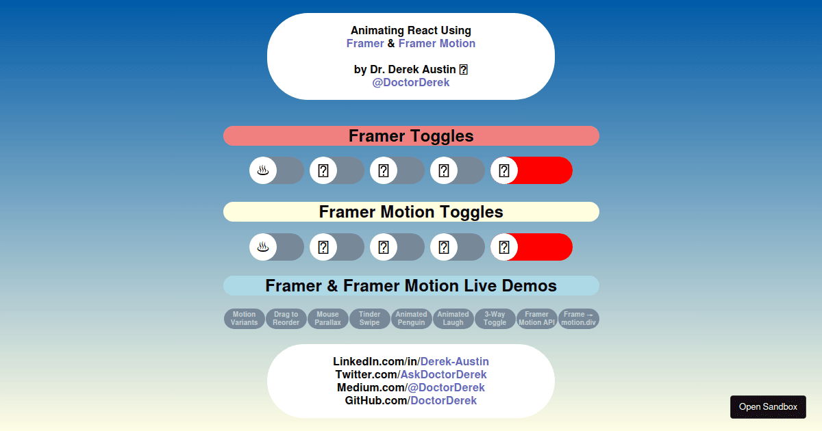 Animating React Using Framer And Framer Motion Presentation By Dr Derek Austin Codesandbox