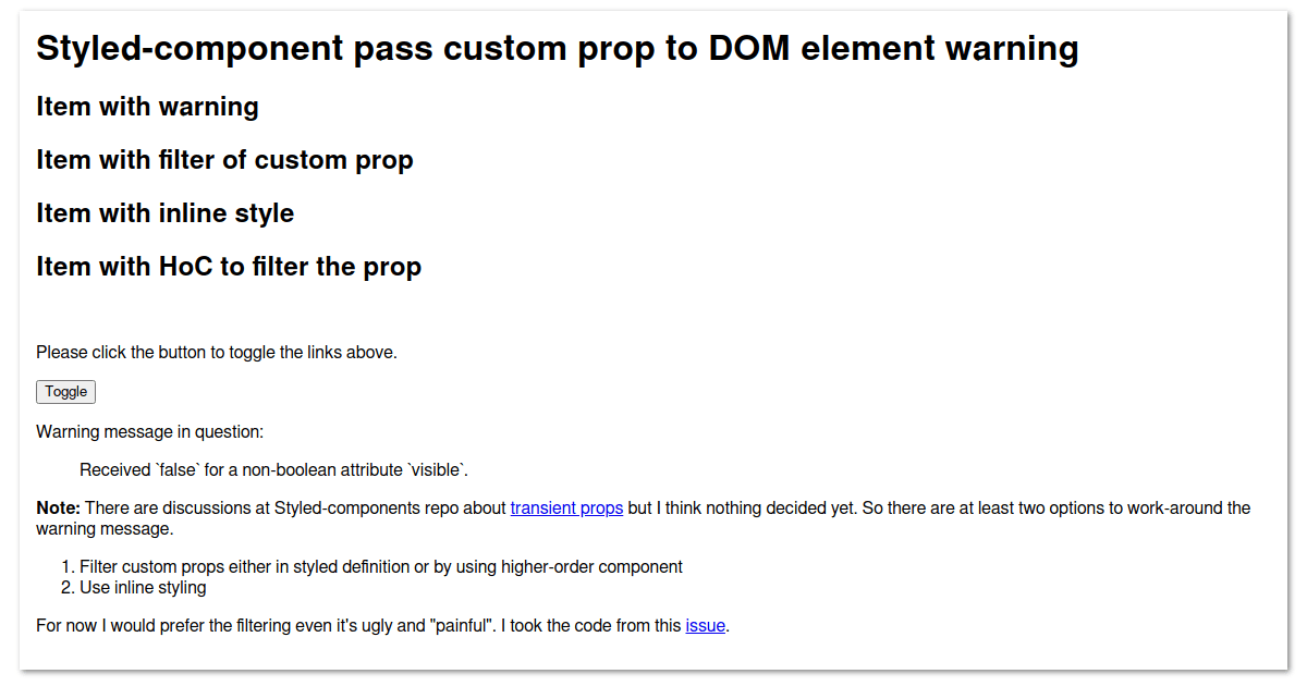 Styled-component filter custom props - Codesandbox