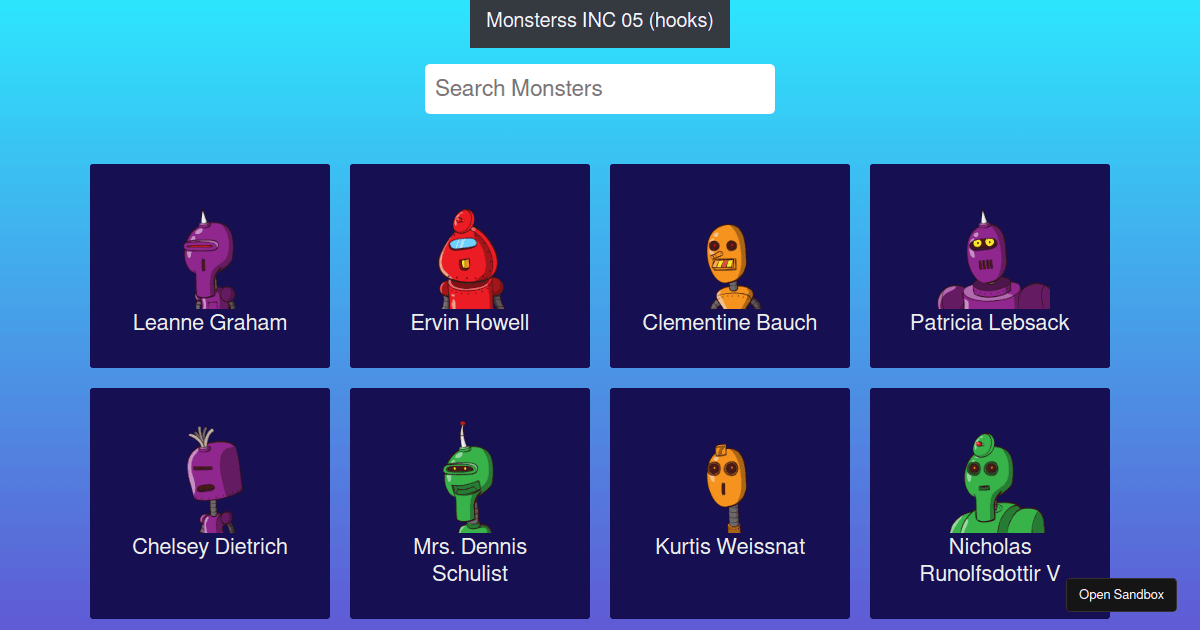 Monsters Axios 5 Hooks Forked Codesandbox