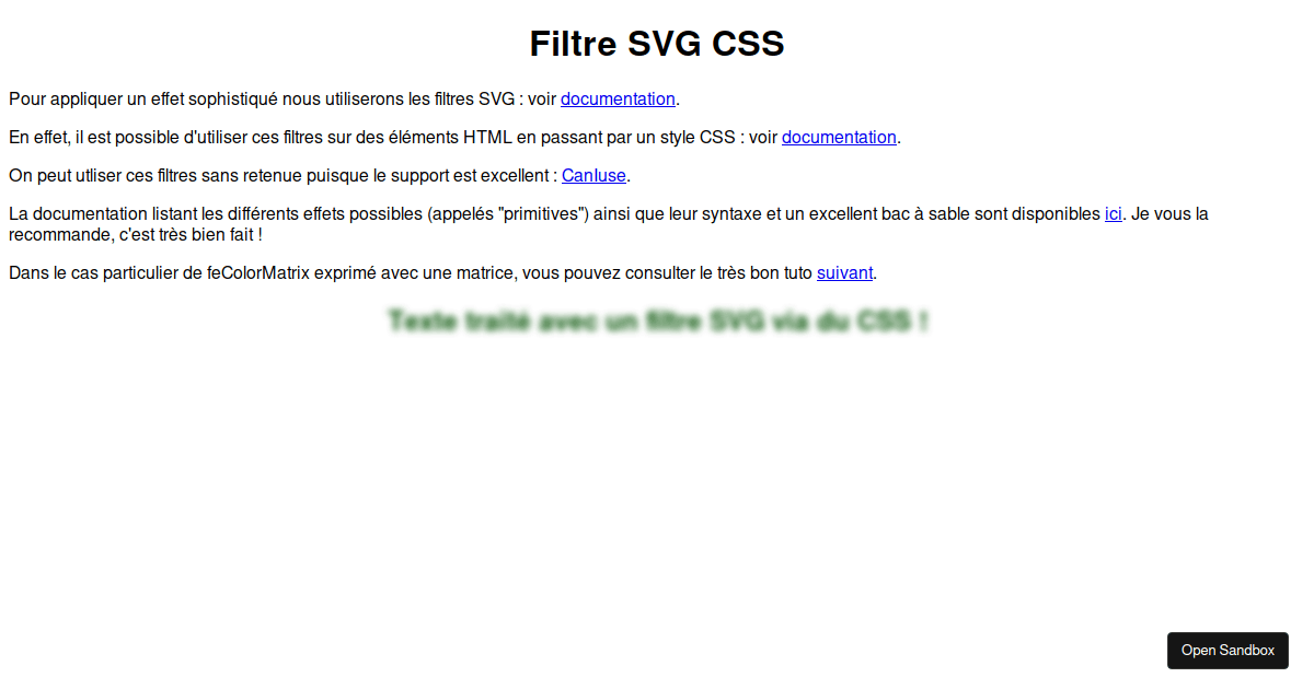 Filtre SVG CSS - Codesandbox
