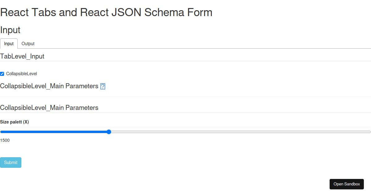 test react-tabs and rjsf and Collapsible - Codesandbox