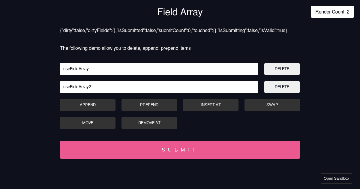 React Hook Form - useFieldArray - Codesandbox