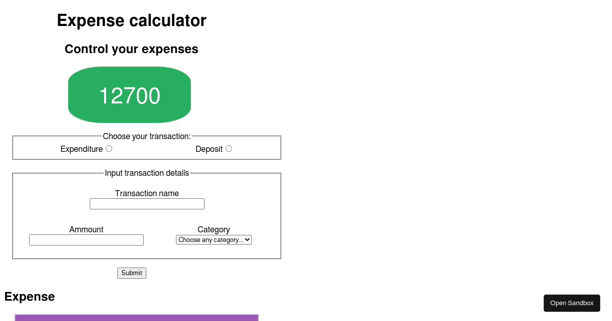 Expense calculator - Codesandbox