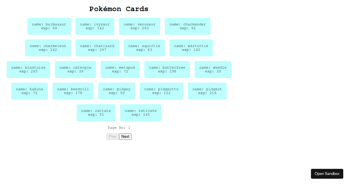 Pokémon Cards React - Codesandbox