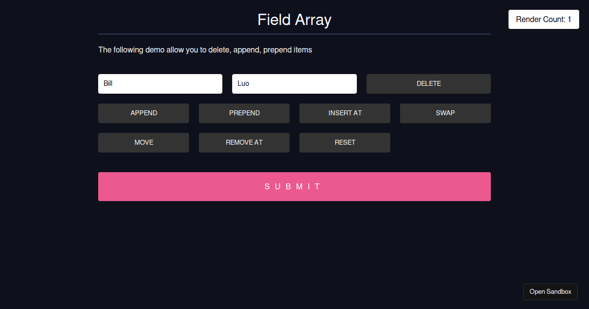 React Hook Form - useFieldArray - Codesandbox
