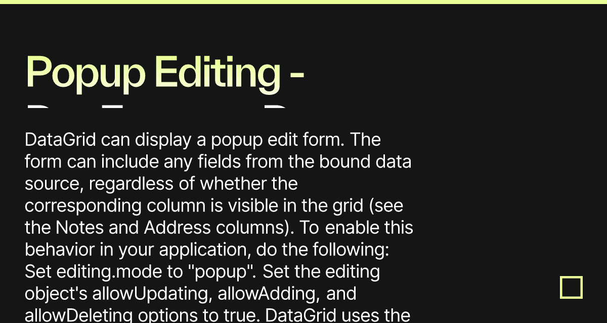 Popup Editing - DevExtreme Data Grid - Codesandbox