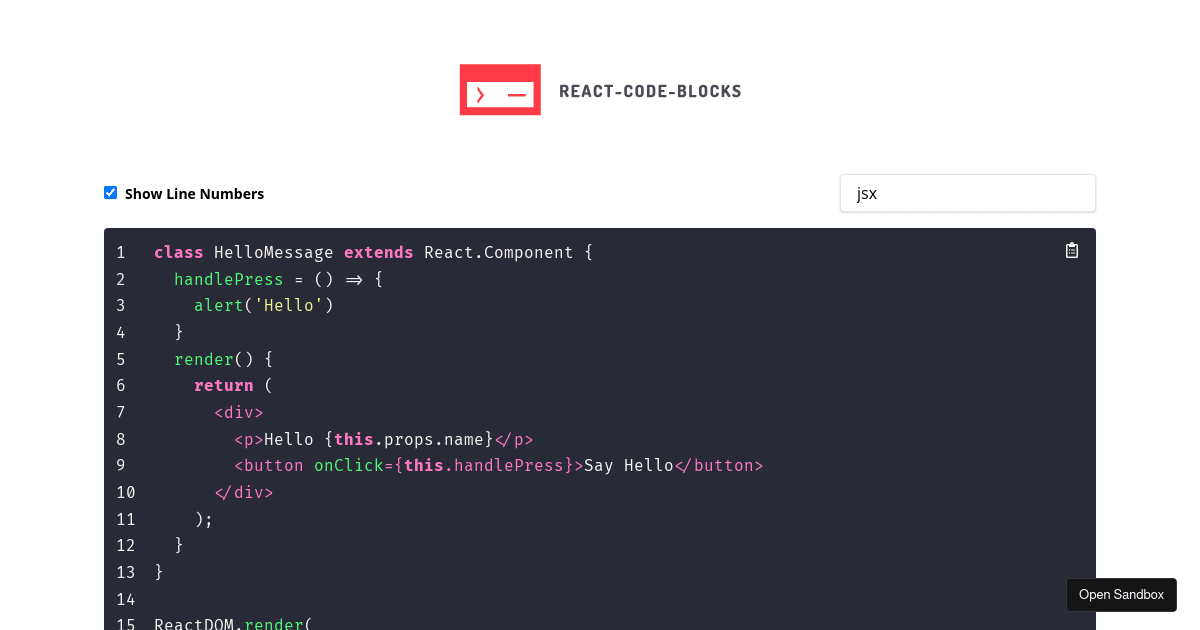 react-code-blocks (forked) - Codesandbox